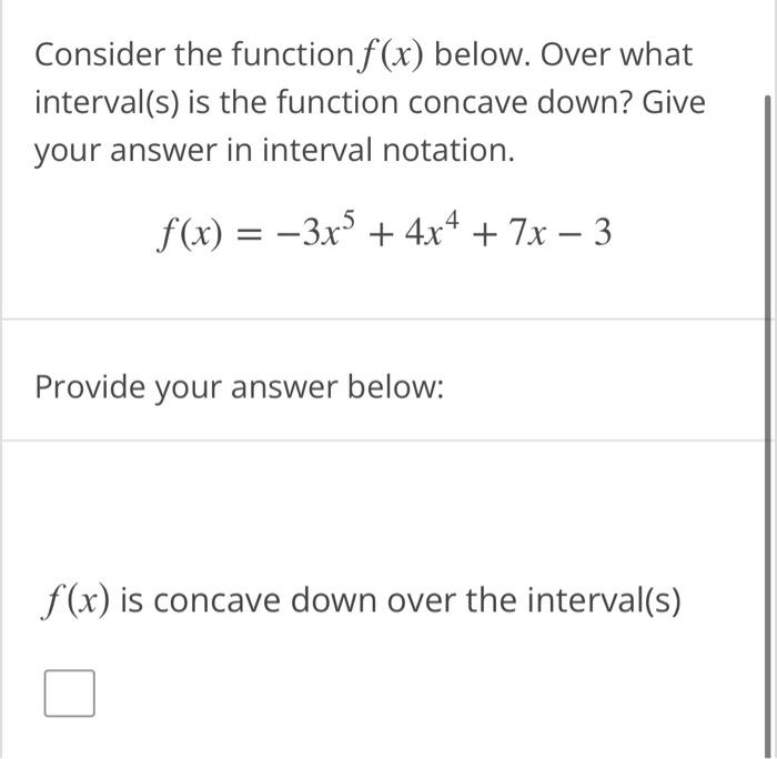 Solved Consider the function f(x) below. Over what | Chegg.com