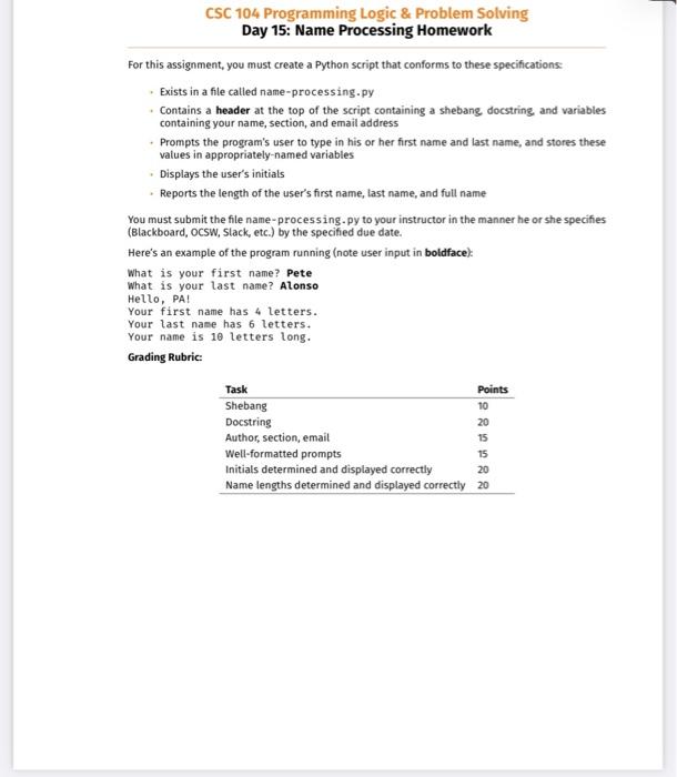 Solved CSC 104 Programming Logic & Problem Solving Day 17 | Chegg.com