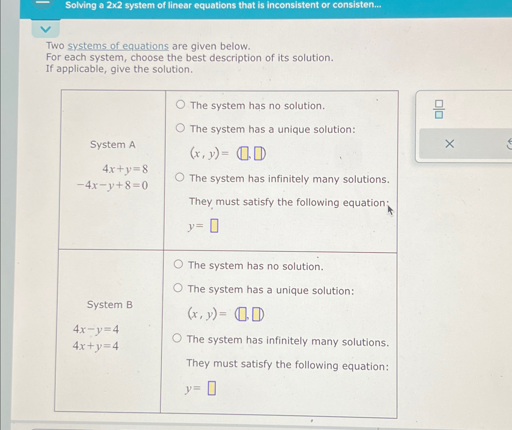 Solved Solving a 2×2 ﻿system of linear equations that is | Chegg.com
