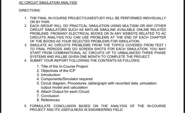 Solved DIRECTIONS: 1. THE FINAL IN-COURSE PROJECT/CASESTUDY | Chegg.com
