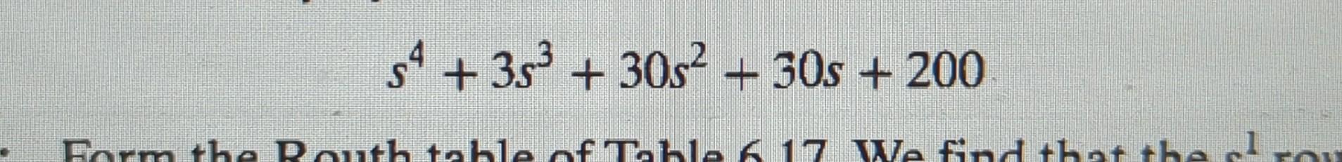 Solved s4+3s3+30s2+30s+200 | Chegg.com