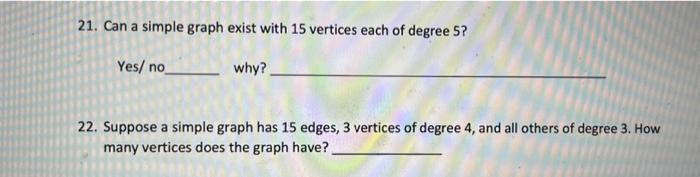 Solved 21. Can a simple graph exist with 15 vertices each of | Chegg.com