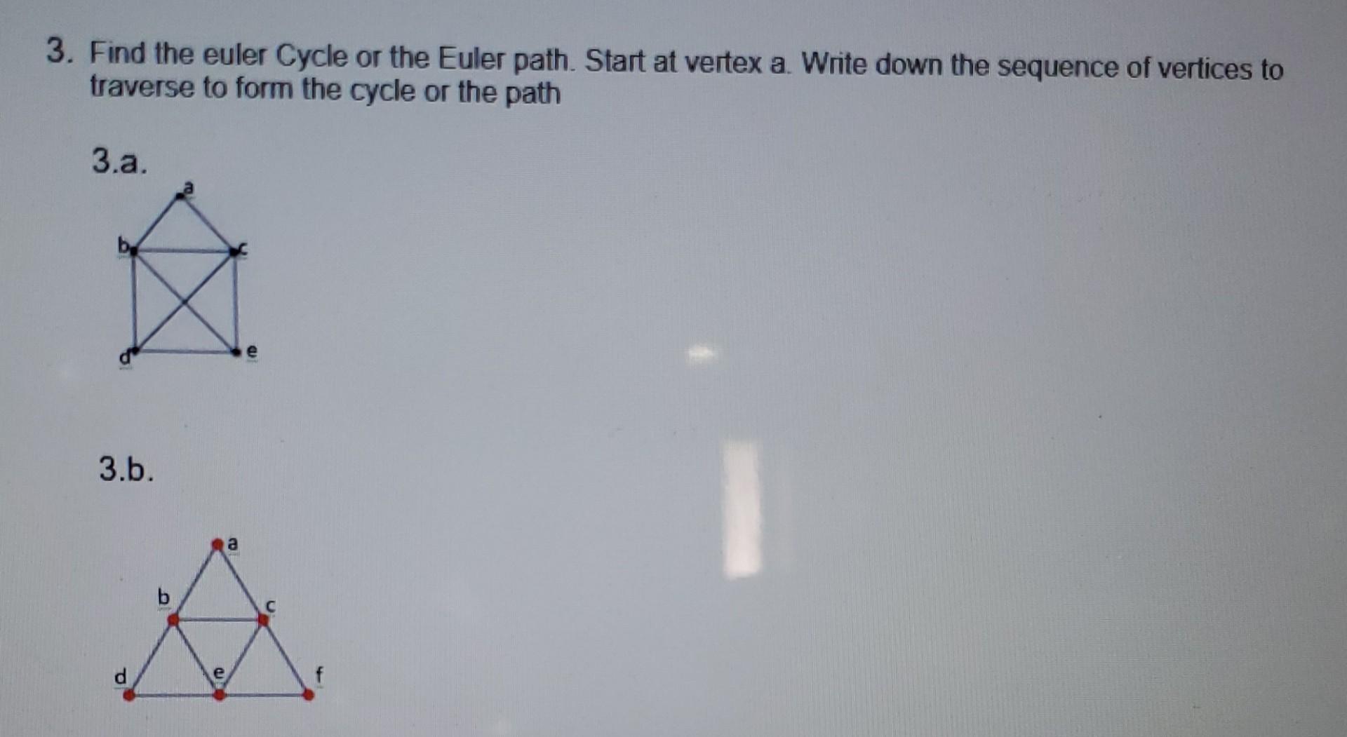 Solved 3. Find the euler Cycle or the Euler path. Start at | Chegg.com