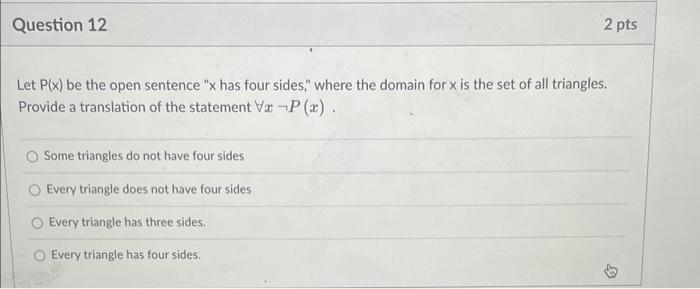 Solved Let P(x) be the open sentence " x has four sides," | Chegg.com
