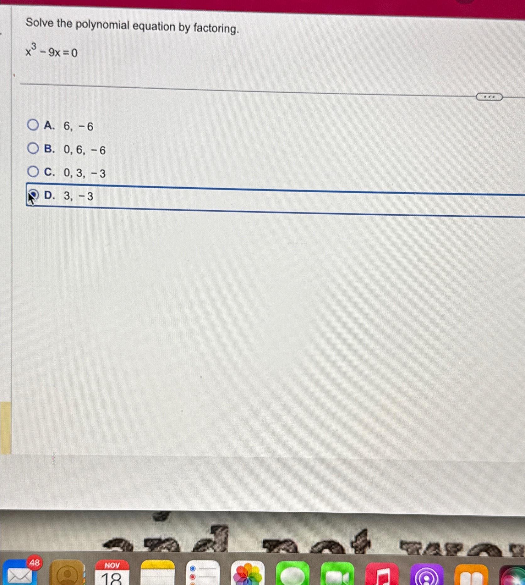 Solved Solve the polynomial equation by | Chegg.com