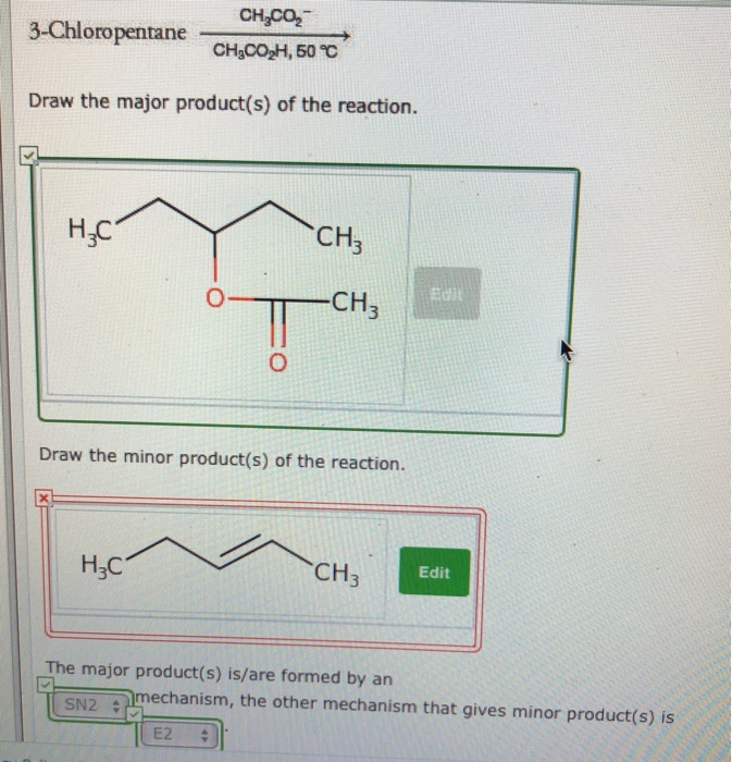 Solved 3-Chloropentane CH,CO, CH3CO2H, 50 °C Draw the | Chegg.com