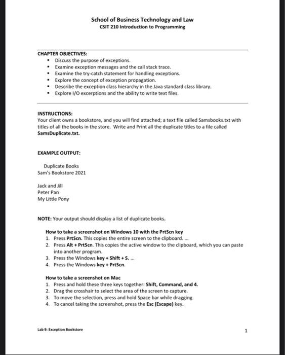 School of Business Technology and Law CSIT 210 | Chegg.com