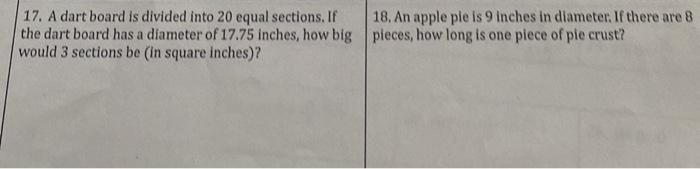 Solved 17. A dart board is divided into 20 equal sections. | Chegg.com