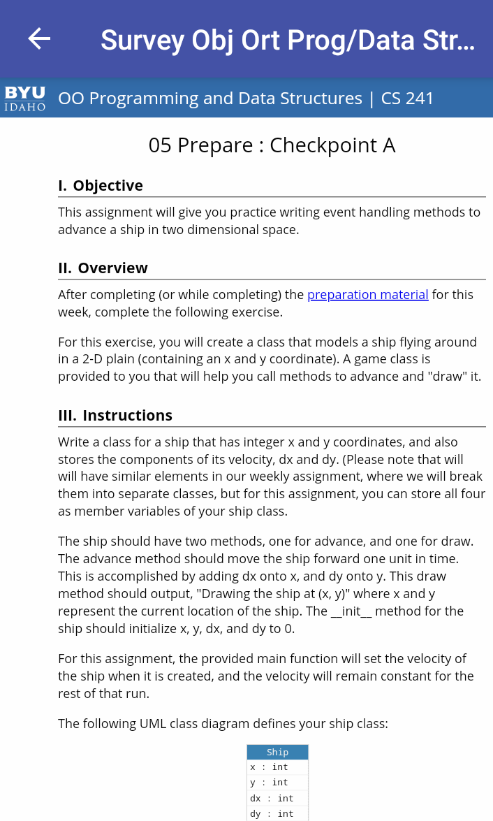 Solved Survey Obj Ort Prog/Data Str... BYU IDAHO 00 | Chegg.com