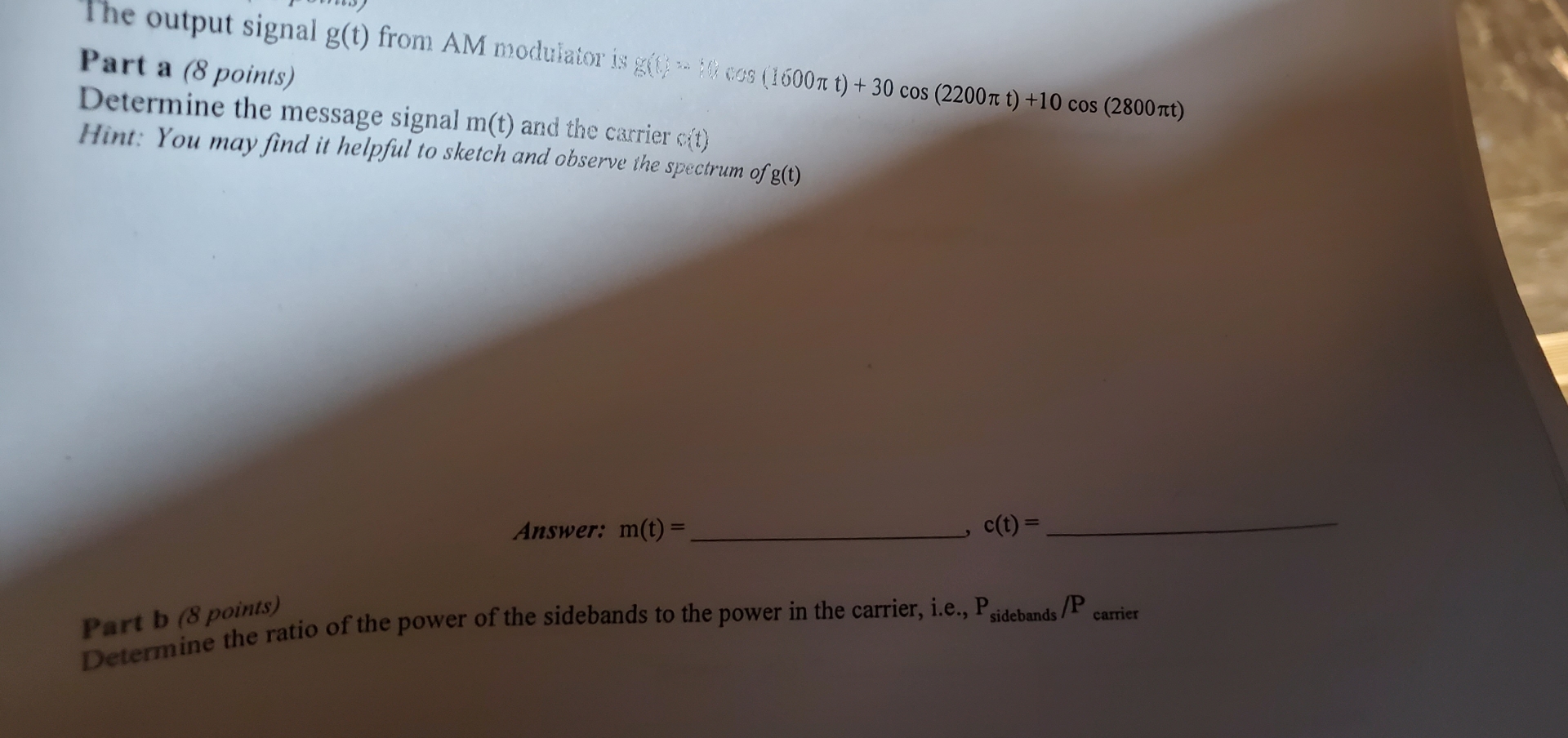 Solved The output signal g(t) ﻿from AM modulator is git | Chegg.com