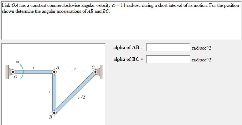 Solved Link OA has a constant counterclockwise angular | Chegg.com
