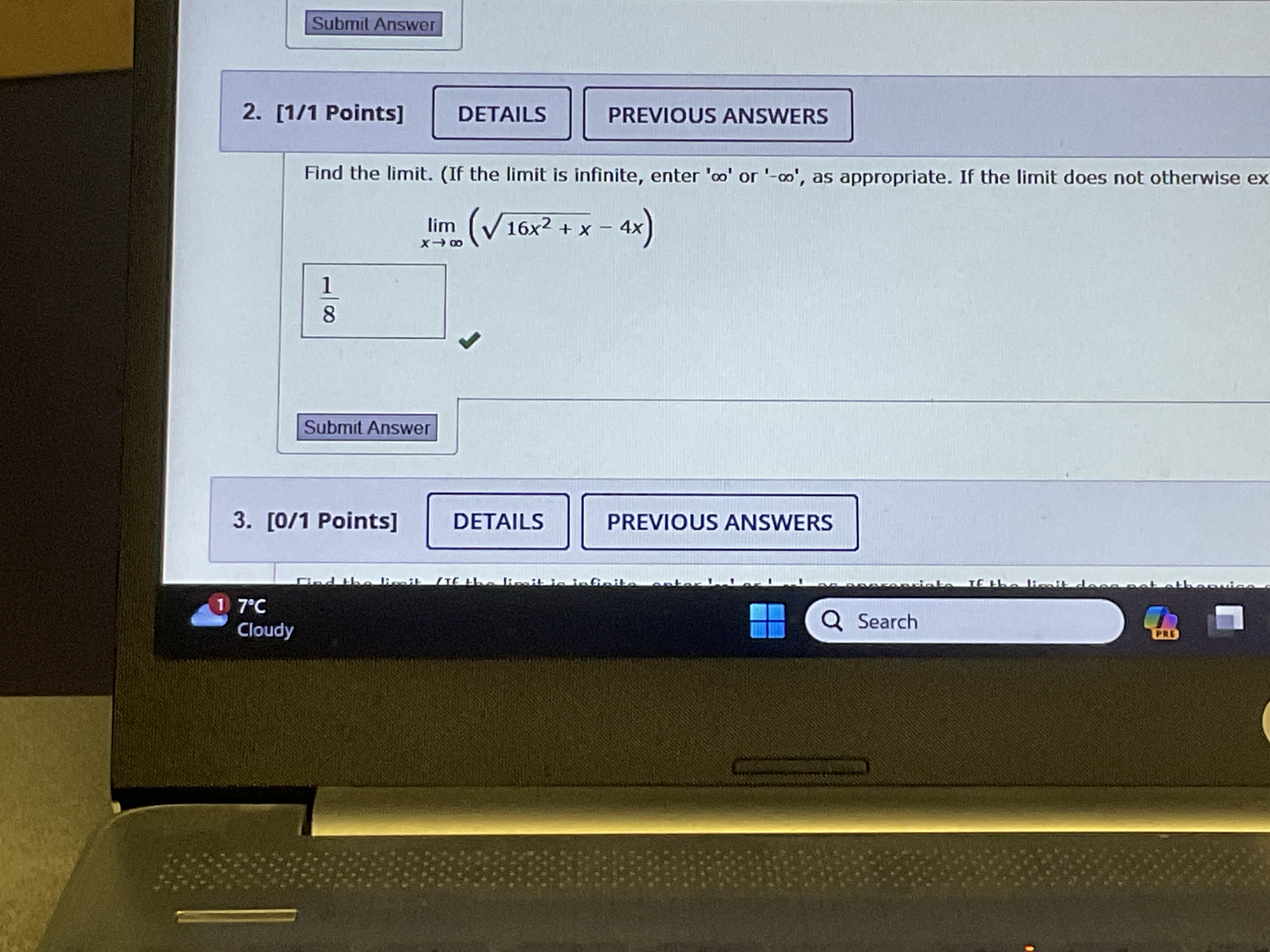 Solved lim→[1/1 ﻿Points]Find the limit. (If the limit is | Chegg.com