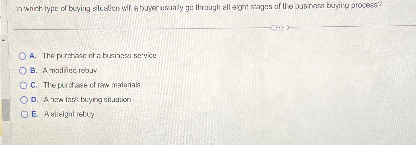 Solved In which type of buying situation will a buyer | Chegg.com