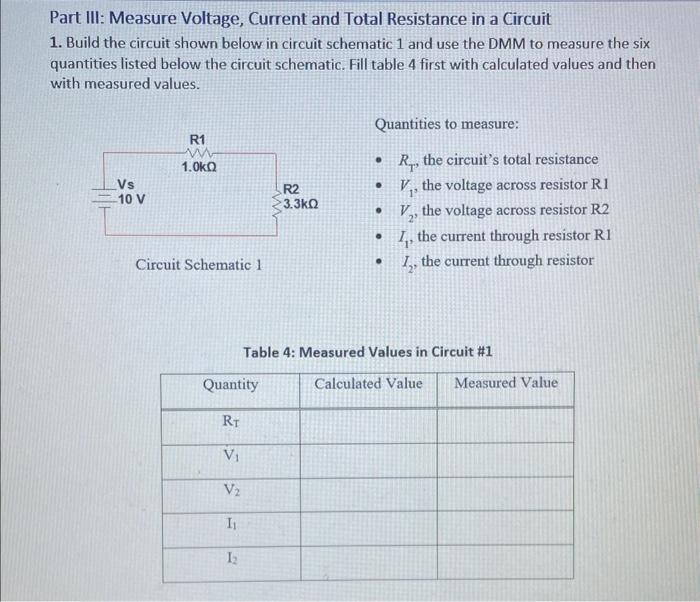 Solved Part III: Measure Voltage, Current and Total | Chegg.com
