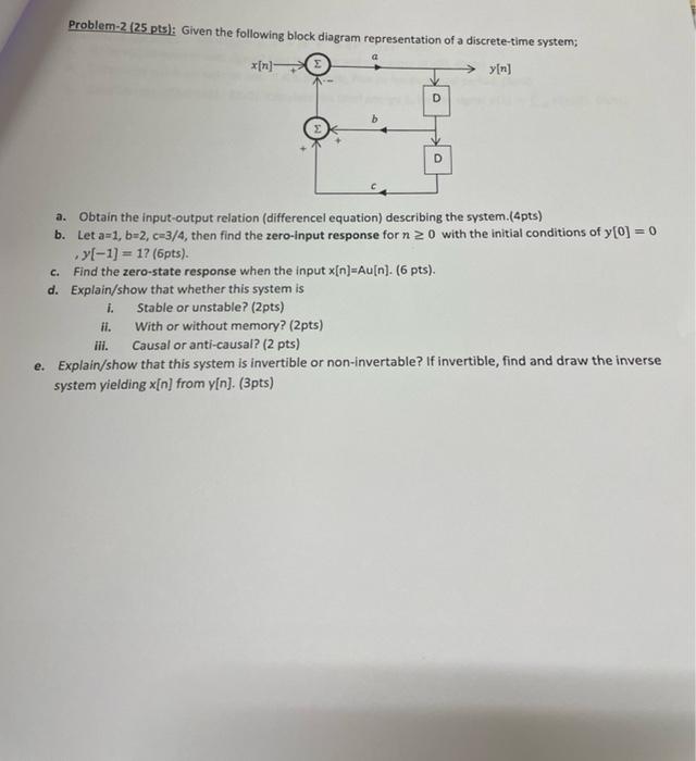Solved Problem-2 (25 pts): Given the following block diagram | Chegg.com