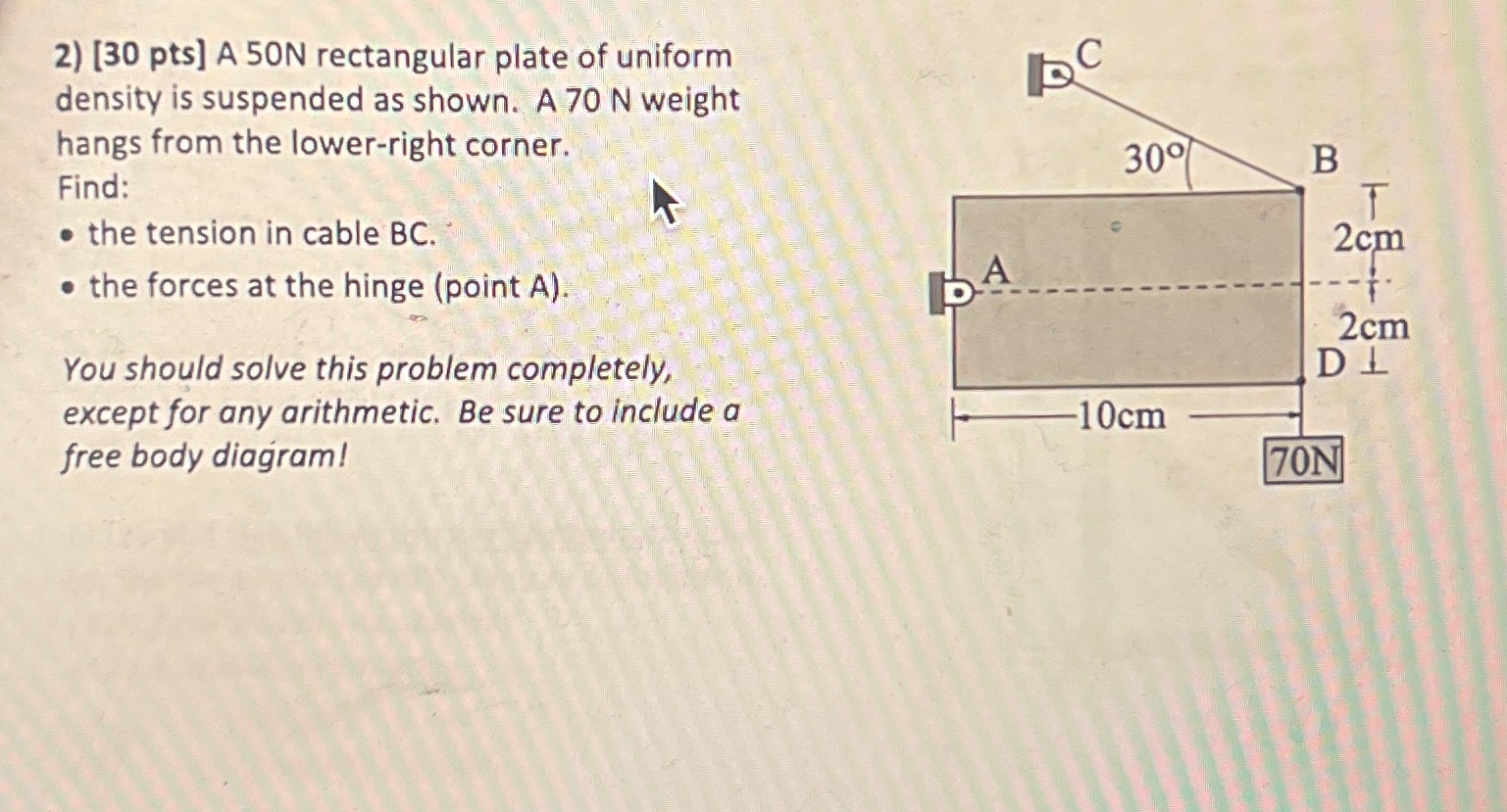 Solved [30 ﻿pts] ﻿A 50N ﻿rectangular plate of uniform | Chegg.com