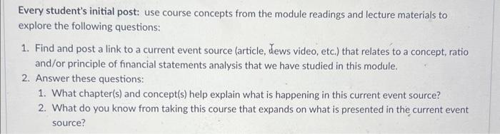 Every student's initial post: use course concepts | Chegg.com