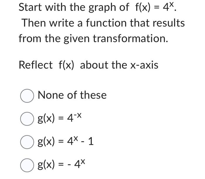 Solved Start with the graph of f(x)=4x. Then write a | Chegg.com