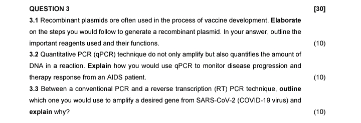 Solved QUESTION 3[30]3.1 ﻿Recombinant plasmids ore often | Chegg.com