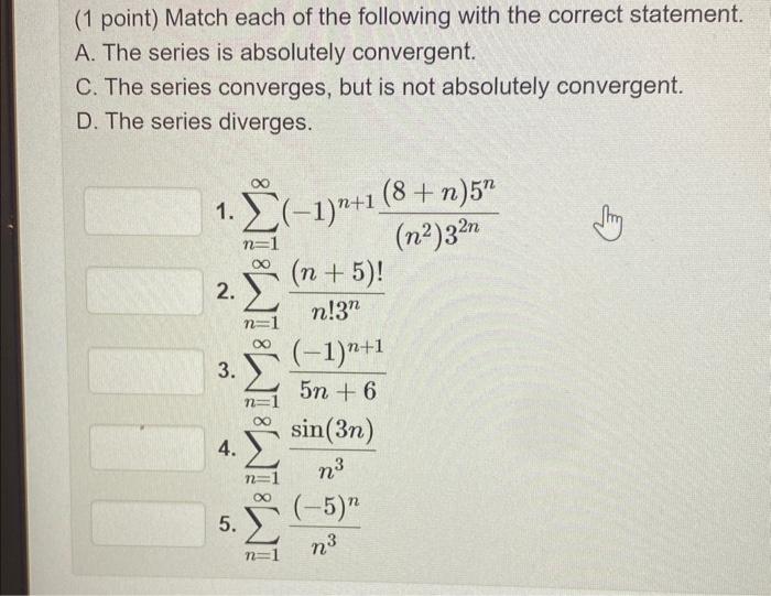 Solved (1 point) Match each of the following with the | Chegg.com