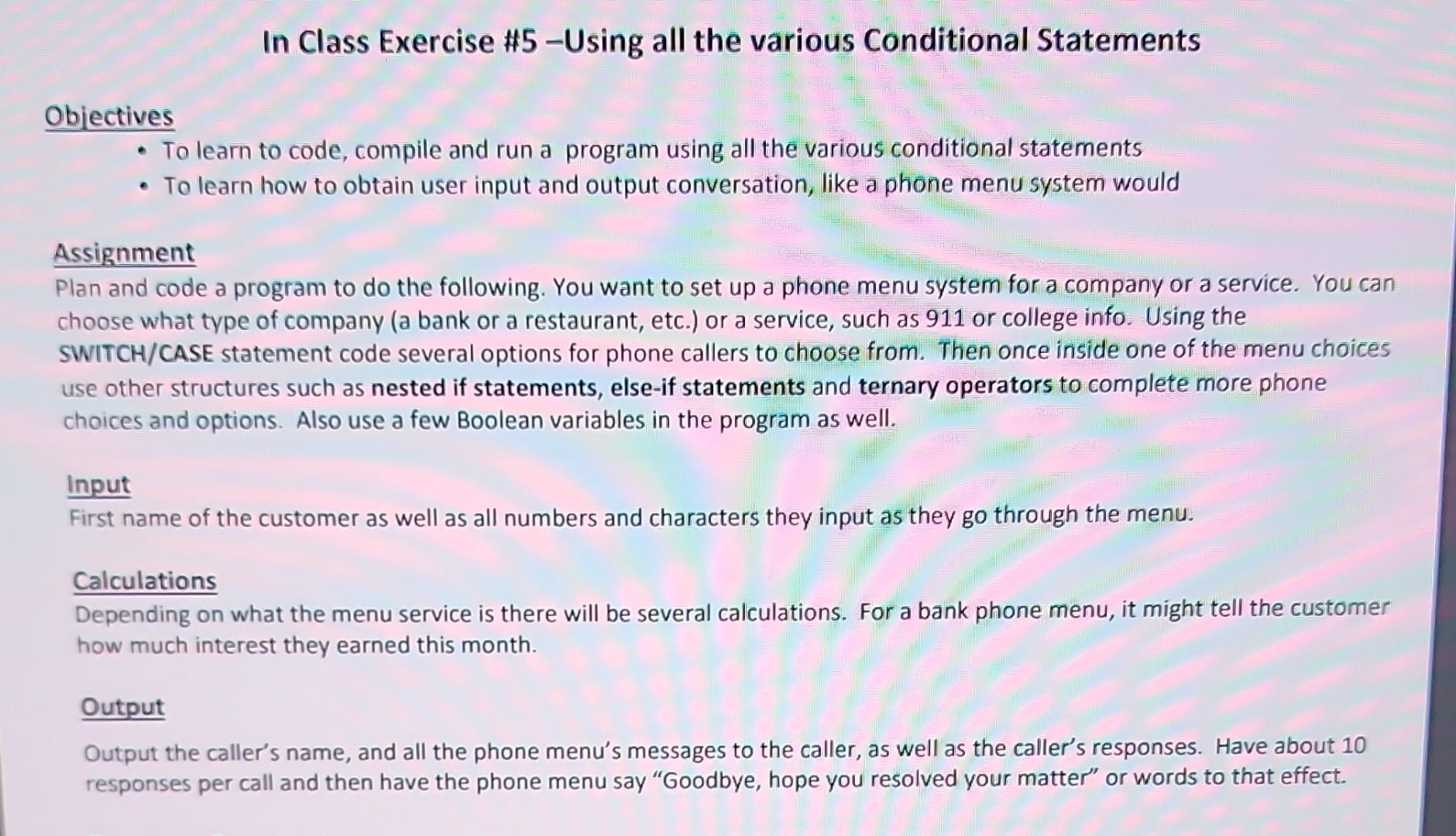 Solved In Class Exercise #5-Using all the various | Chegg.com
