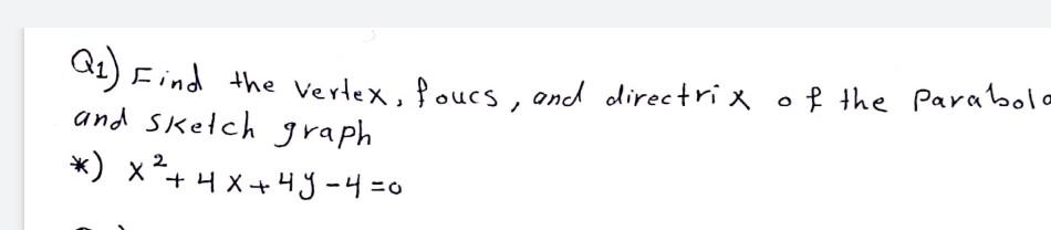 Solved Q1) Find the vertex, foucs, and directrix of the | Chegg.com