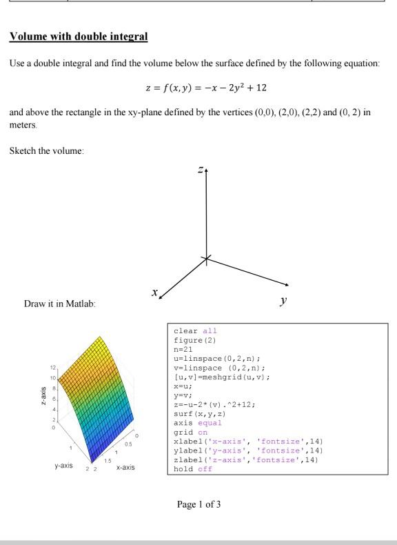 Solved Volume with double integral Use a double integral and | Chegg.com
