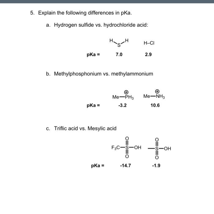 Solved 5. Explain the following differences in pKa. a. | Chegg.com