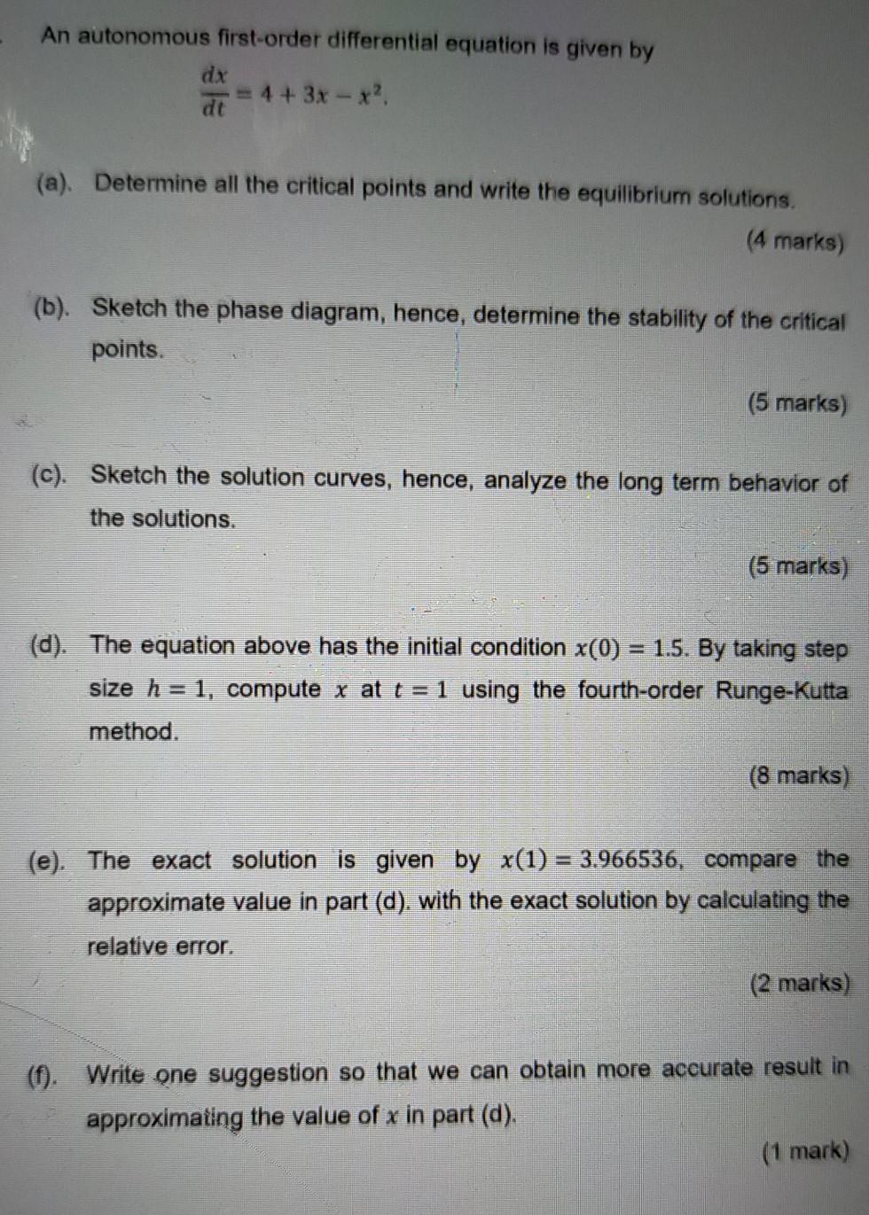 Solved An autonomous first-order differential equation is | Chegg.com