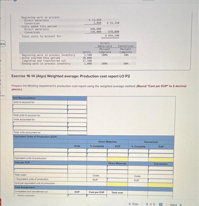 Solved Exercise 16-14 (Algo) Weighted average: Production | Chegg.com