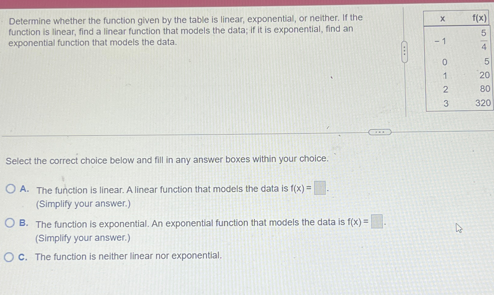 Solved Determine whether the function given by the table is | Chegg.com