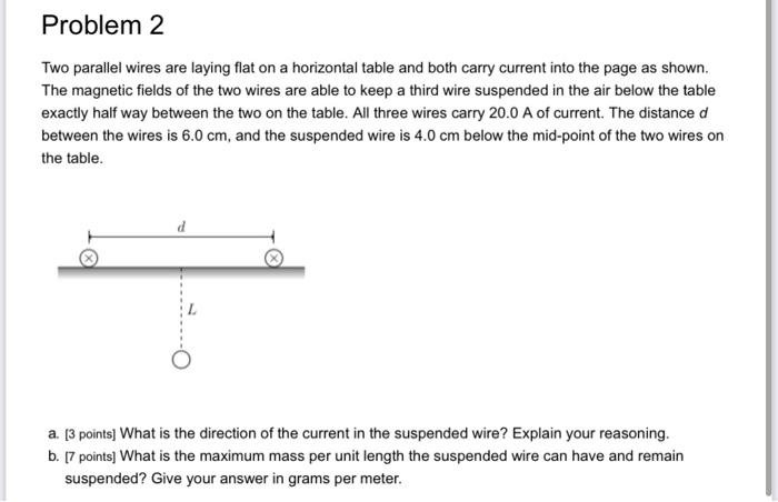 Solved Problem 2 Two parallel wires are laying flat on a | Chegg.com