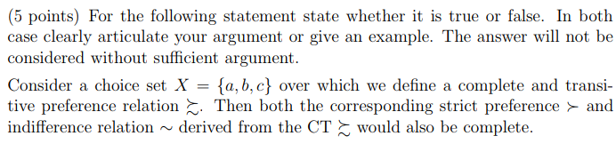 Solved (5 points) For the following statement state whether | Chegg.com