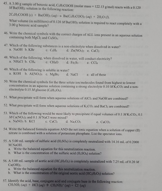 Solved 45 A 300 G Sample Of Benzoic Acid Chcooh Molar