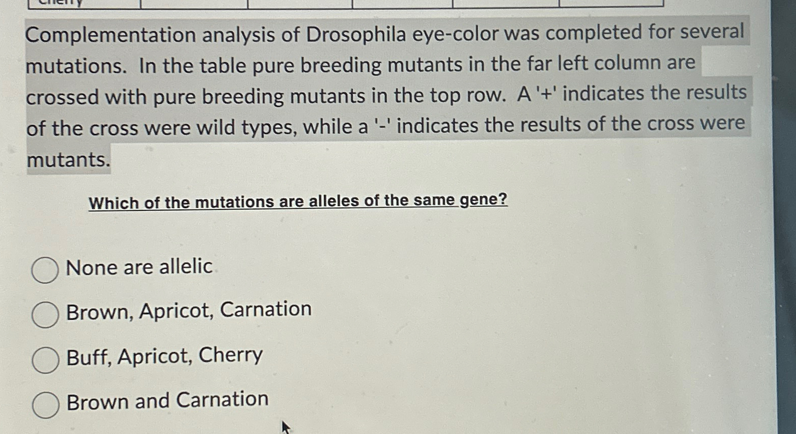Solved Complementation analysis of Drosophila eye-color was | Chegg.com