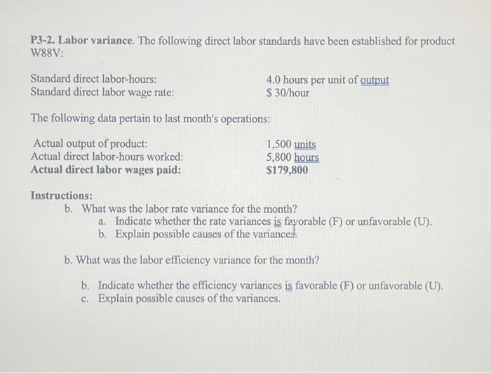 Solved P3-2. Labor variance. The following direct labor | Chegg.com