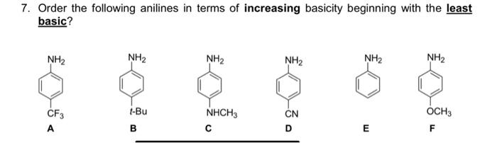 Solved 7. Order the following anilines in terms of | Chegg.com