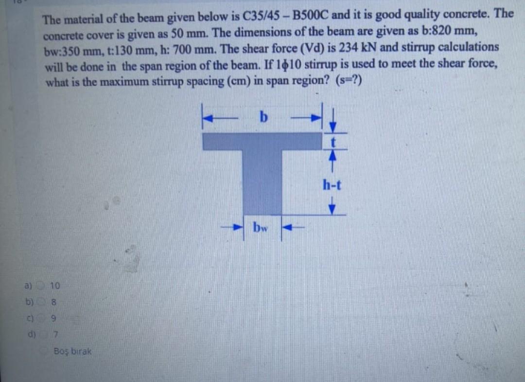 Solved The material of the beam given below is C35/45 - | Chegg.com