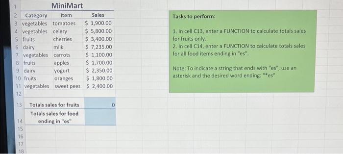 Solved Tasks to perform: 1. In cell B20, input a FUNCTION to | Chegg.com
