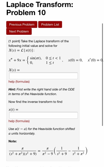 Solved Laplace Transform: Problem 10 Previous Problem | Chegg.com