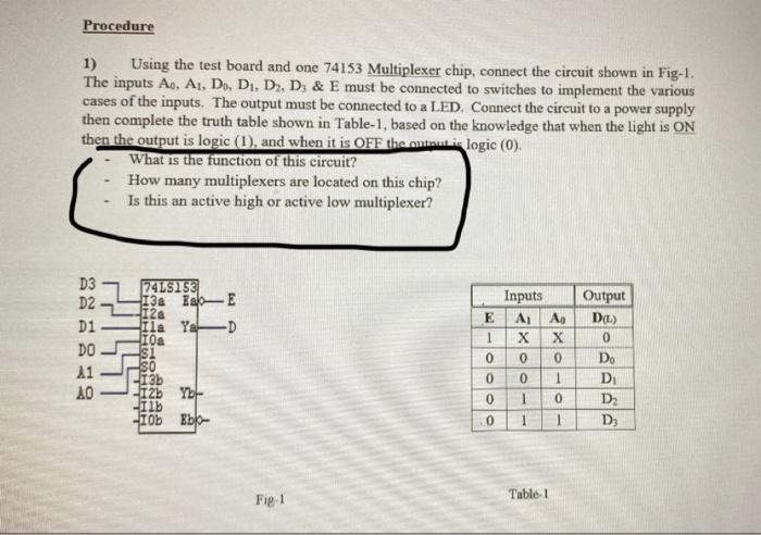 Procedure 1) Using the test board and one 74153 | Chegg.com