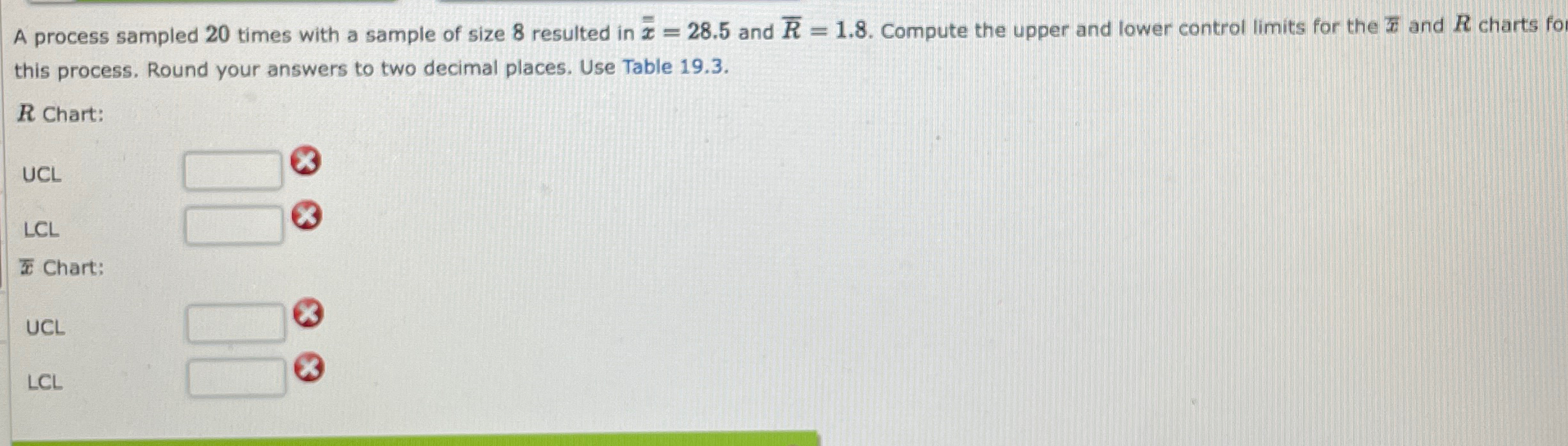 Solved A process sampled 20 ﻿times with a sample of size 8 | Chegg.com