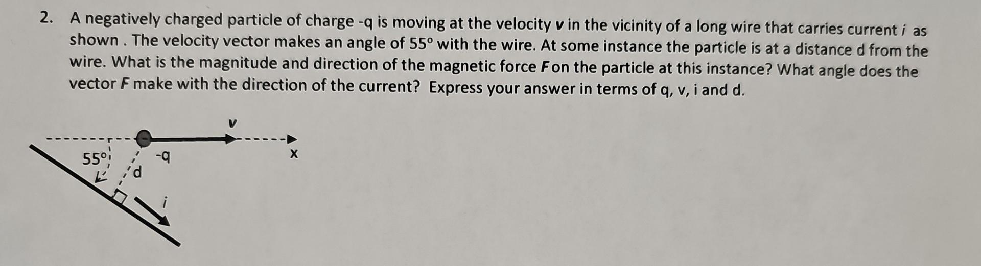 Solved 2. A negatively charged particle of charge −q is | Chegg.com