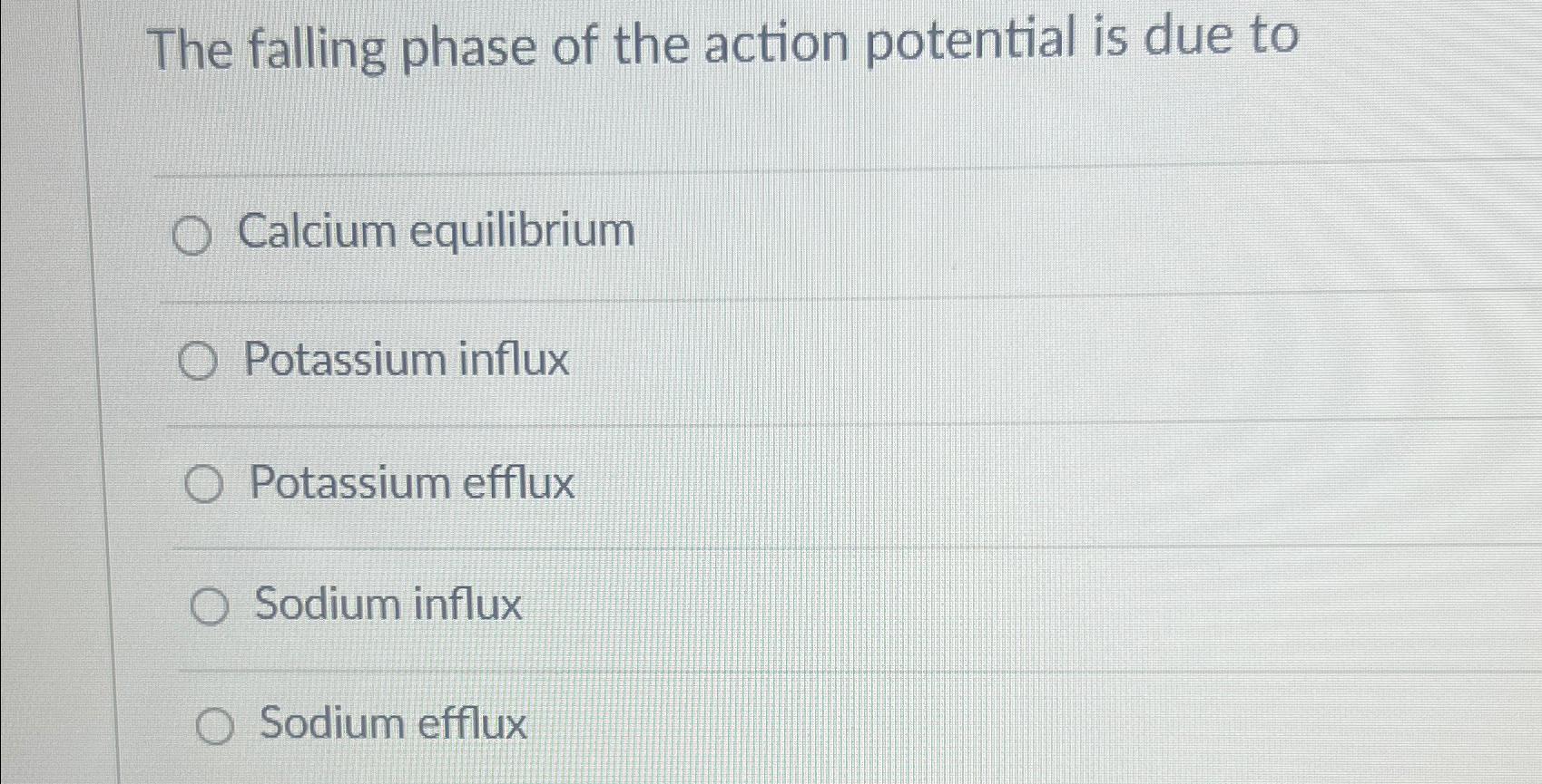 Solved The falling phase of the action potential is due | Chegg.com