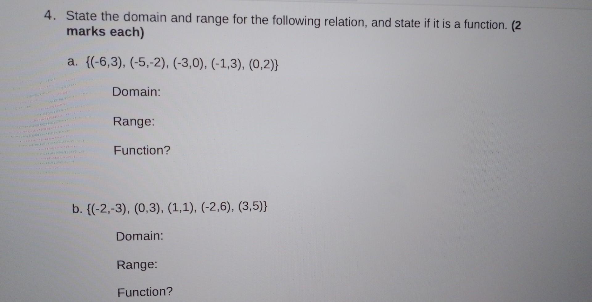 Solved 4. State the domain and range for the following | Chegg.com