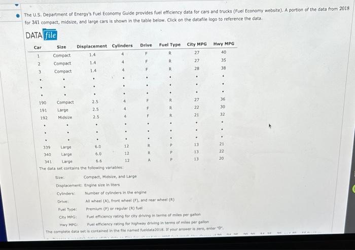The U.S. Department of Energy's Fuel Economy Guide | Chegg.com