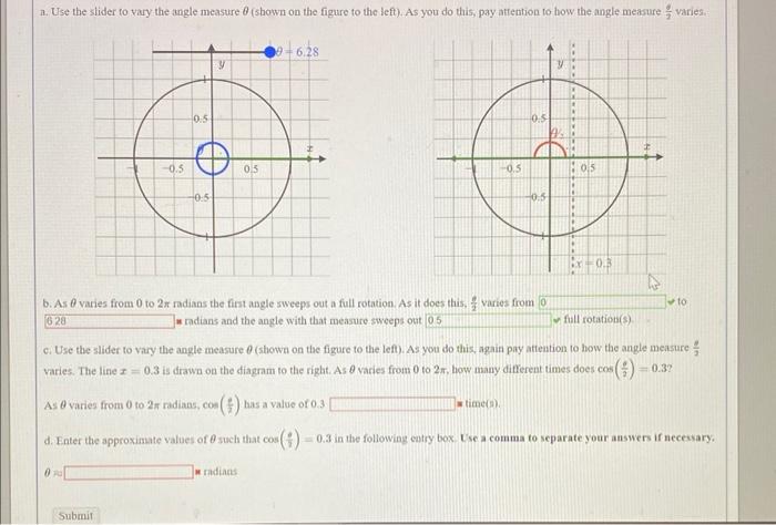 Solved b. As θ varies from 0 to 2π radians the first angle | Chegg.com