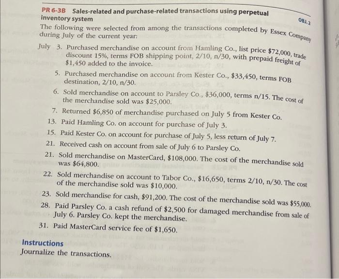Solved PR 6-3B Sales-related and purchase-related | Chegg.com