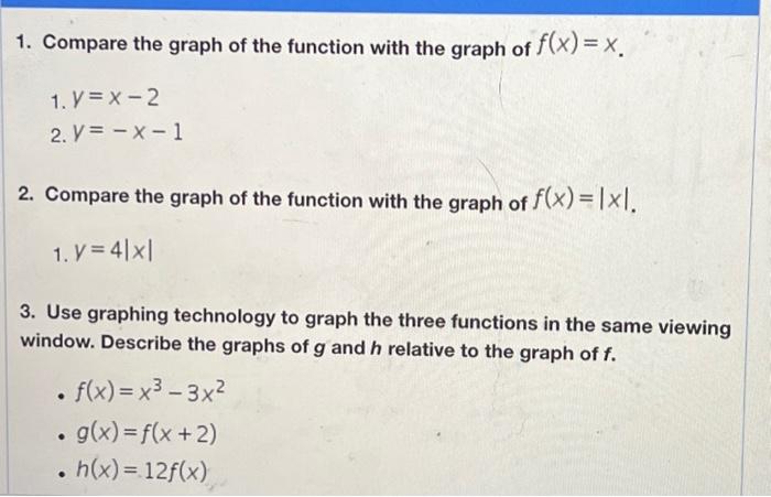 Solved 1. Compare the graph of the function with the graph | Chegg.com