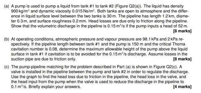 Solved (a) A pump is used to pump a liquid from tank \#1 to | Chegg.com